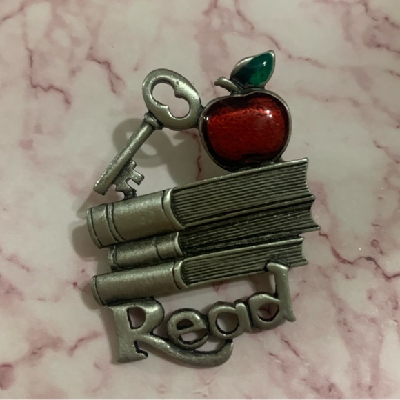 Jewelry | Vintage Apple On Books Brooch For Reading Teachers | Poshmark